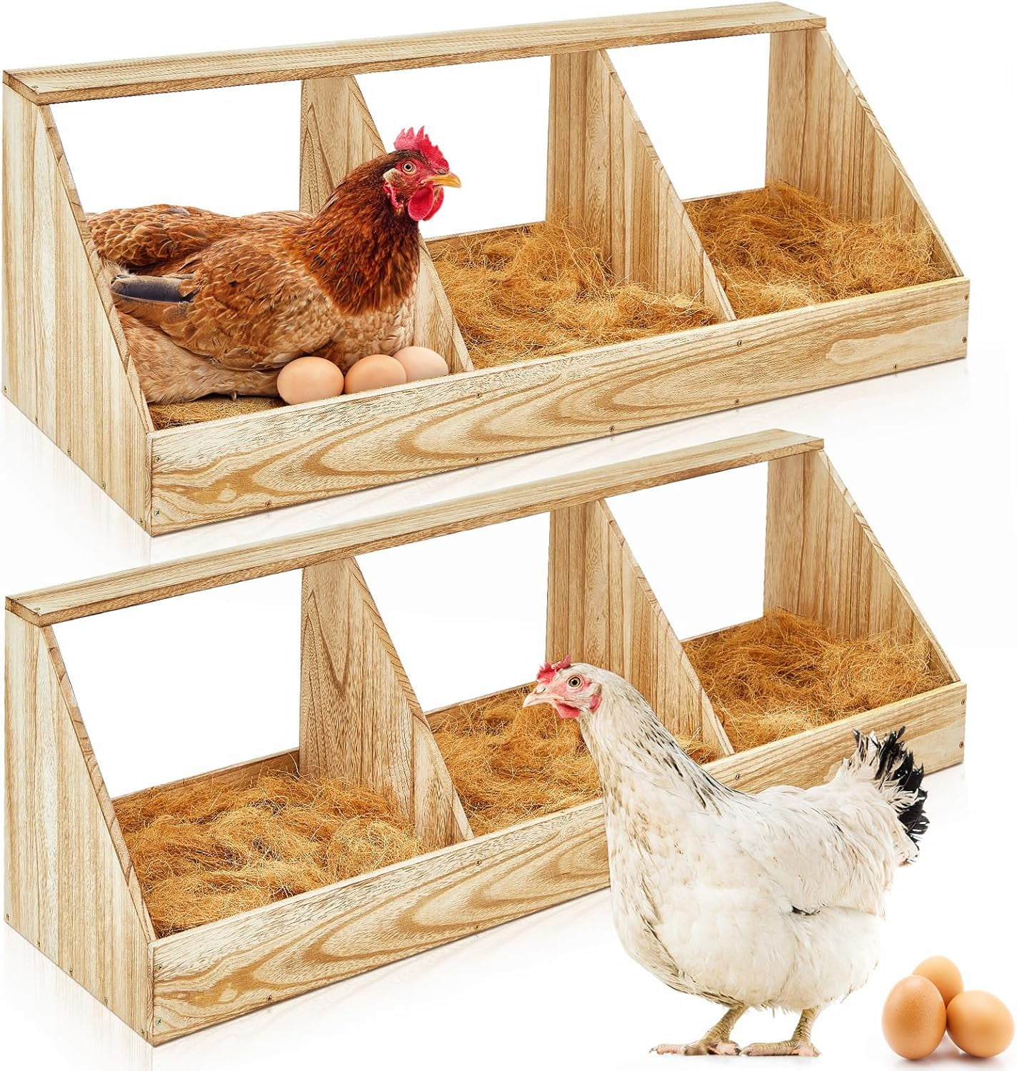 2 Sets Chicken Nesting Boxes 3 Compartment, Wood Chicken Laying Eggs ...
