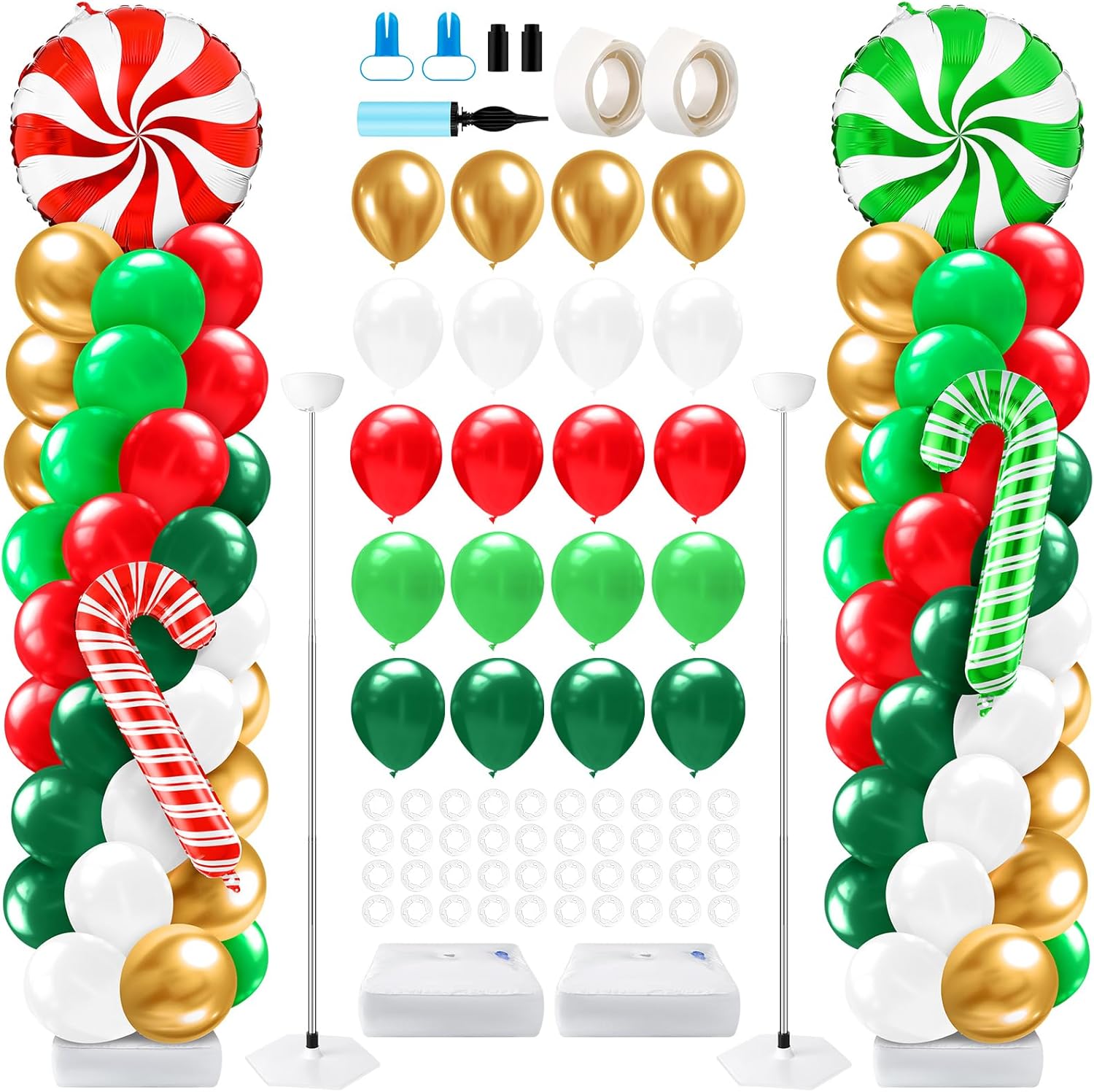 2 Sets Christmas Candy Balloon Column Stand Kit with Red White Green ...