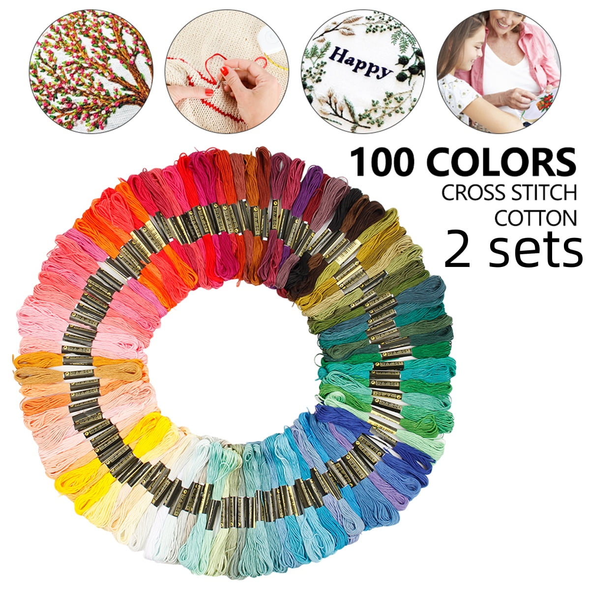 2 Sets Colorful Embroidery Floss 100 Skeins Cross Stitch Threads ...