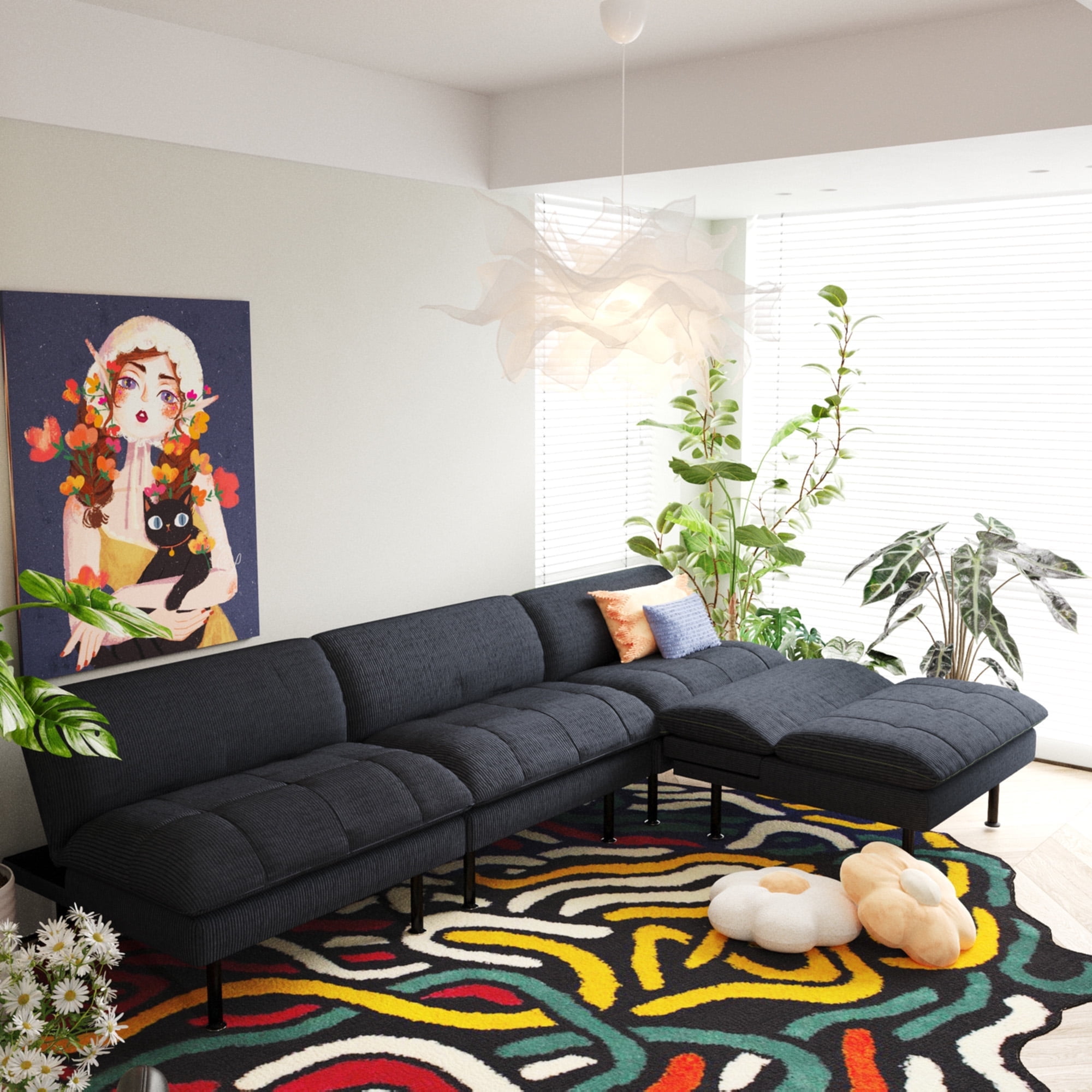 JQX 2 Sets 4 in 1 Convertible Futon Sofa Bed, 69" Loveseat Sleeper Sofa ...