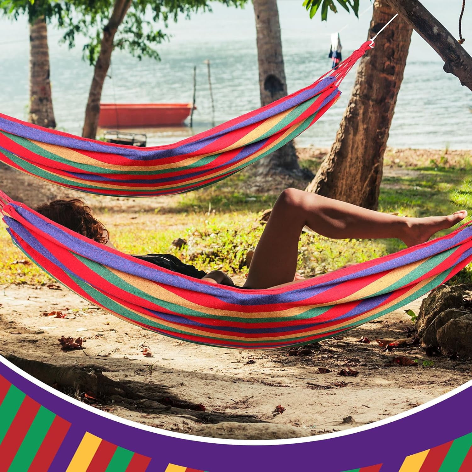 2 Sets Cotton Canvas Hammock Large Double Hammock 400lbs Portable ...