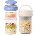 2 Sets - Cream/Deep-Blue Glass Food Storage Jars 16 Oz Breakfast Meal ...