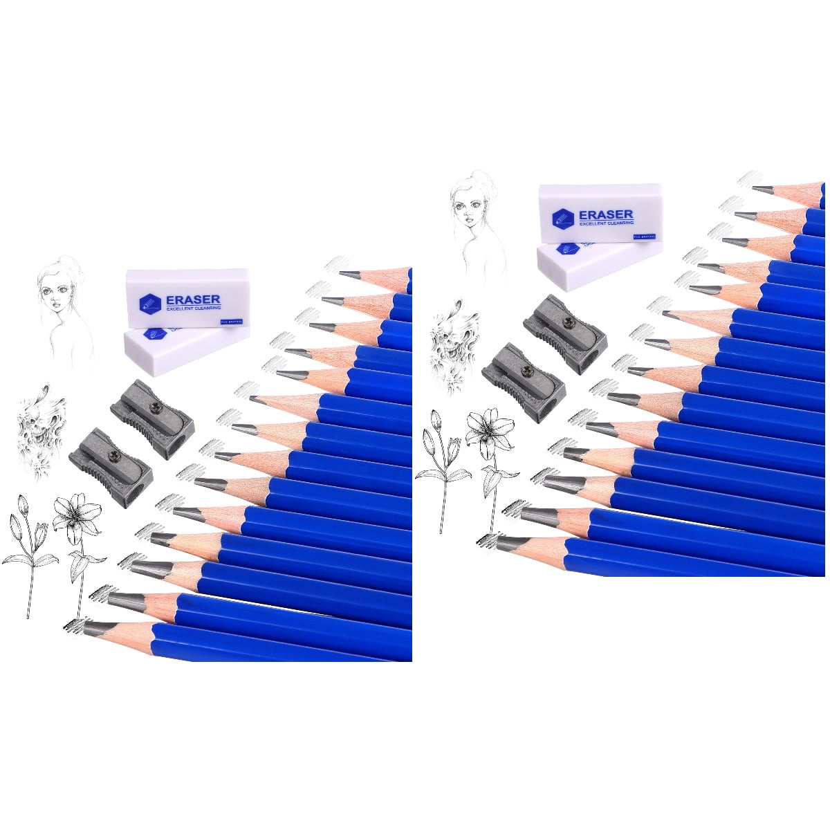 2 Sets Drawing Sketch Pencils Graphite Pencils with Erasers Pencil ...