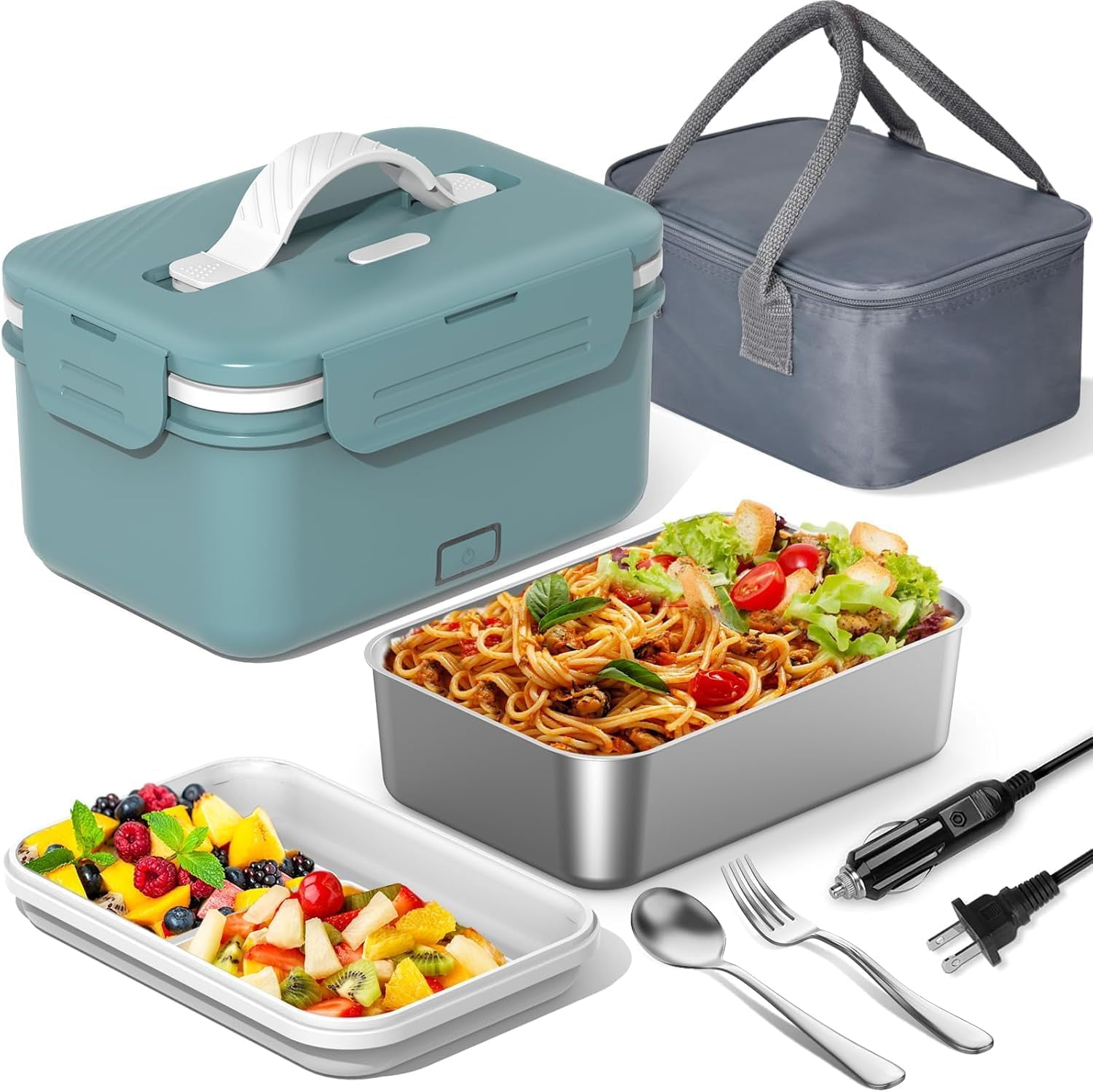 2 Sets of Electric Lunch Boxes, Heated Lunch Box for Adults, 12V 24V ...