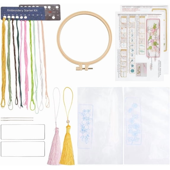 2 Sets Embroidery Bookmark Kit Bookmark Making Kits Pink Orange Flower ...