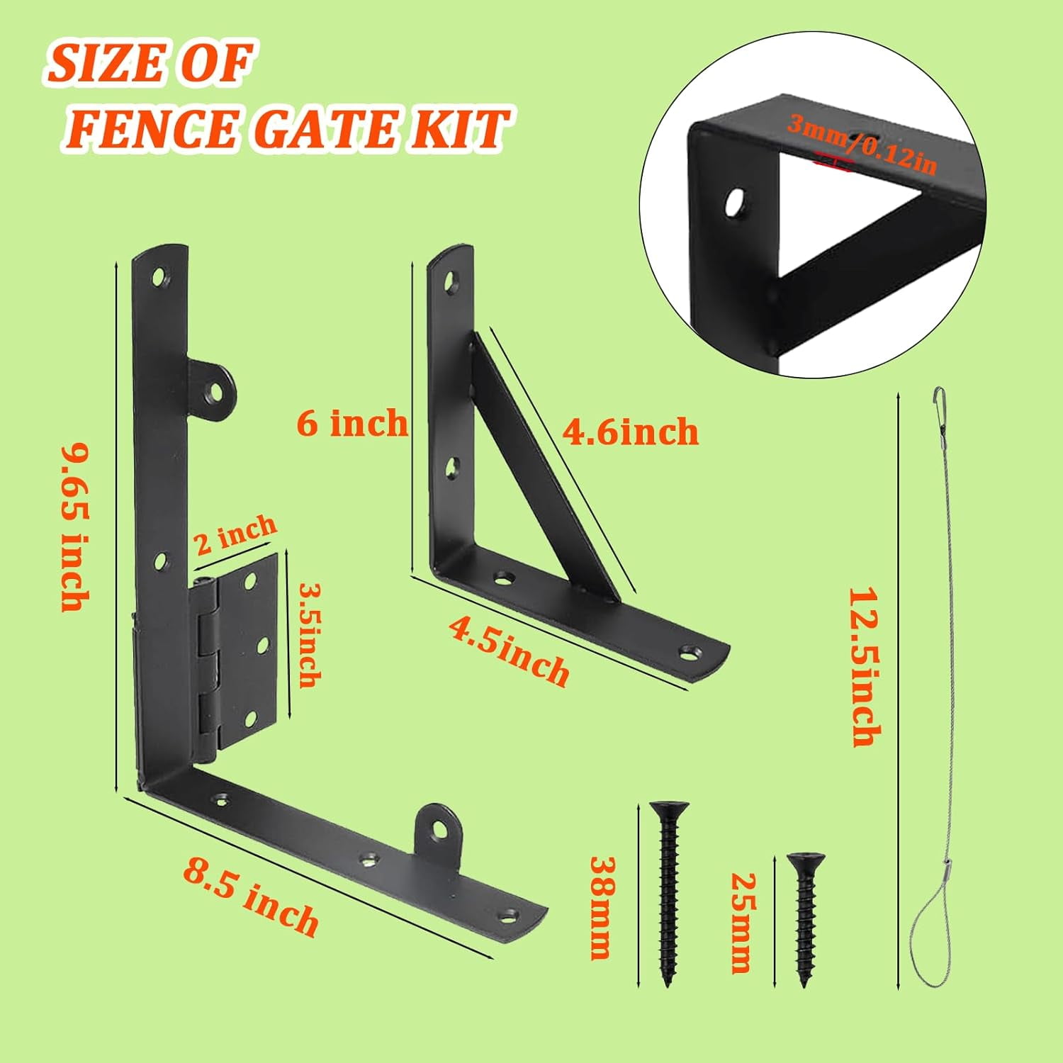 2 Sets Fence Gate Kit Gate Hardware with Gate Latch, Gate Corner Brace ...