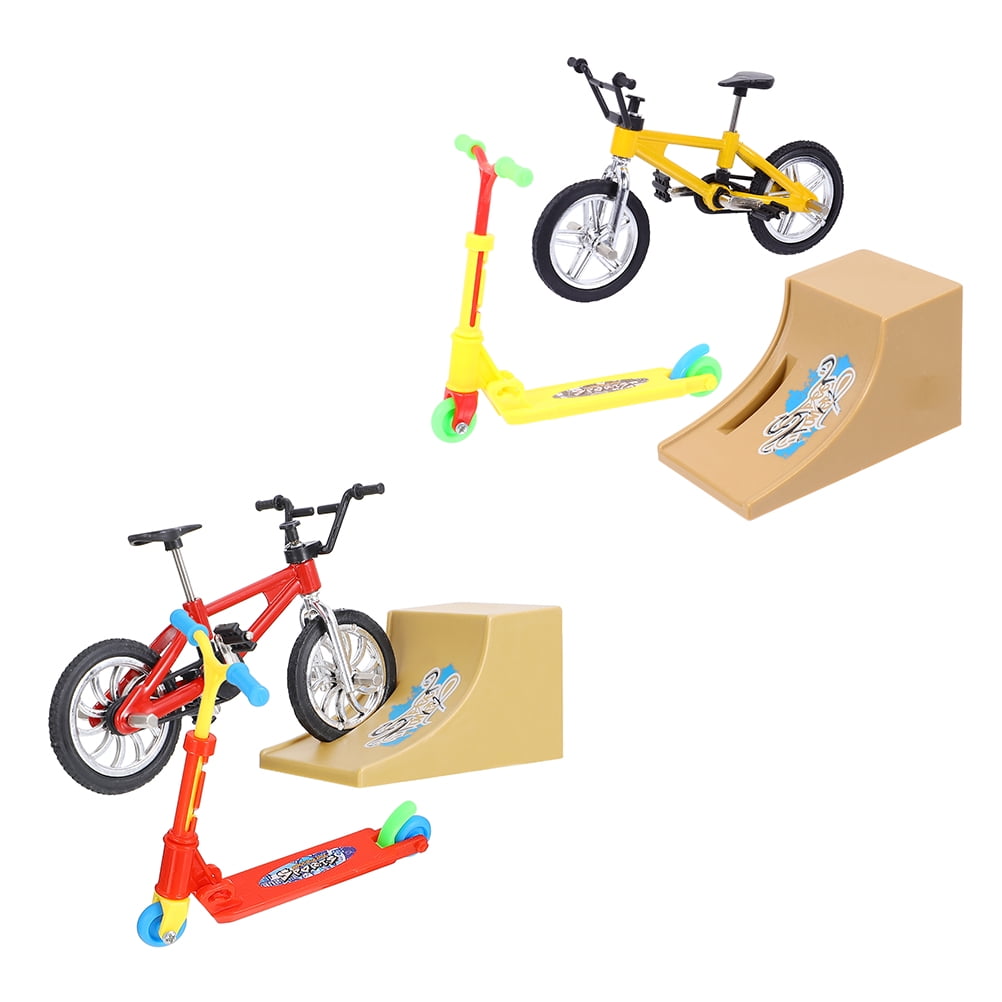 2 Sets Finger Scooter Ramp Kit Foldable Bicycle Fidget Toy Parent-child ...