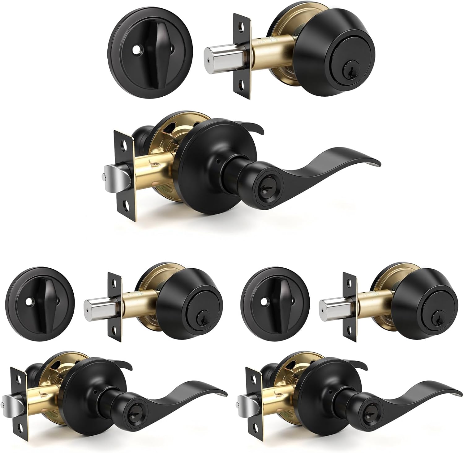 2 Sets of Front Exterior Door Knob Set with Single Cylinder Deadbolts ...