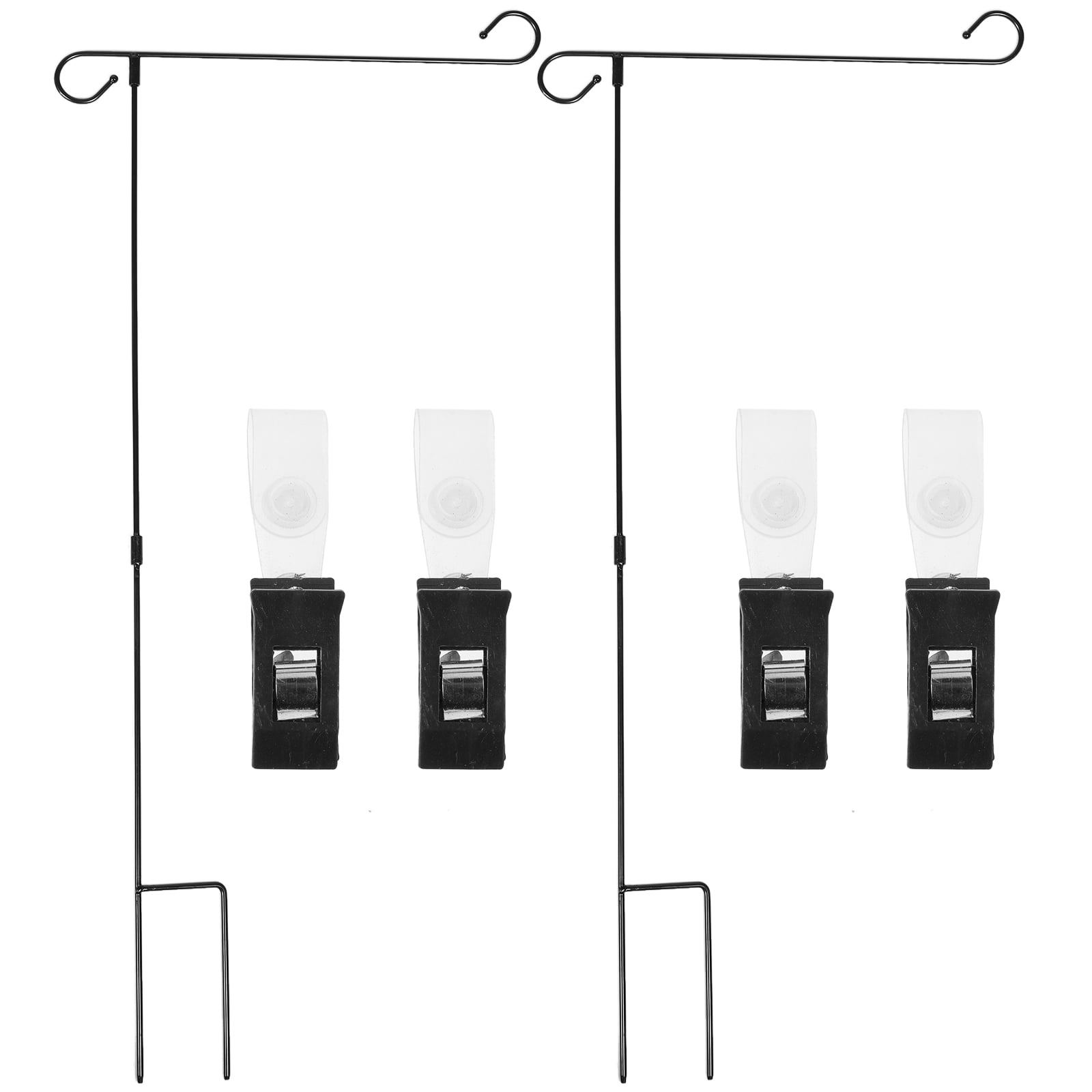 2 Sets Garden Flag Post Black Wrought Iron Patio Pole 2pcs Flags Rack ...