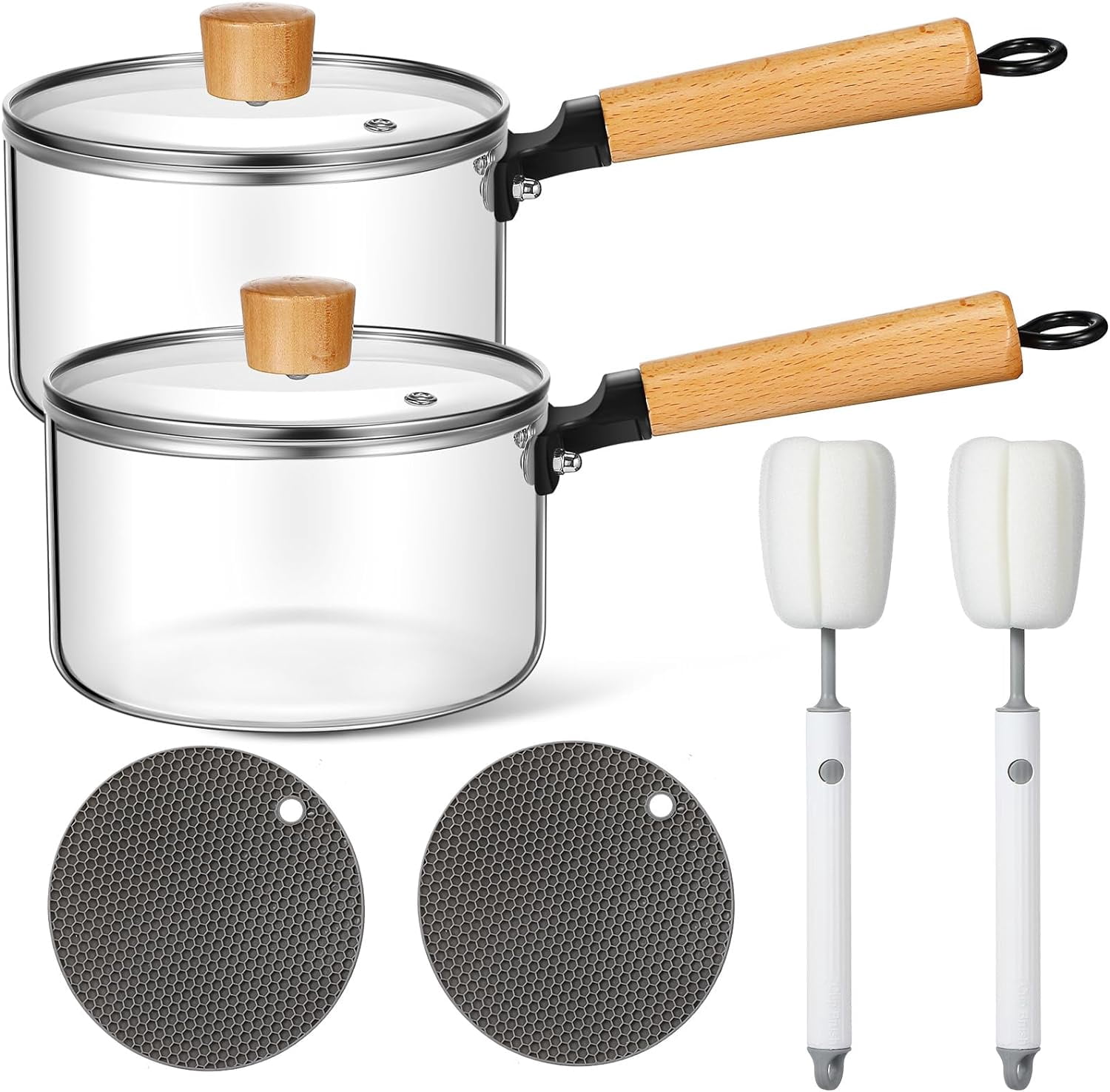 2 Sets Glass Pot for Cooking on Stove Kitchen Glass Cookware Clear ...