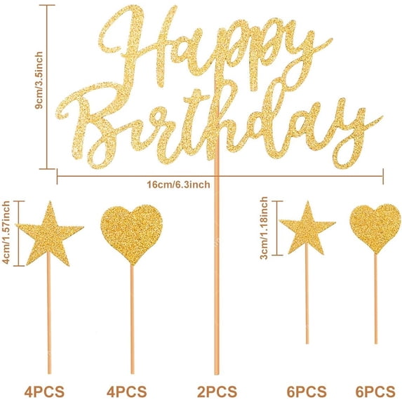 2 Sets Gold Cake Topper Happy Birthday Cake Decoration for Girls Women ...
