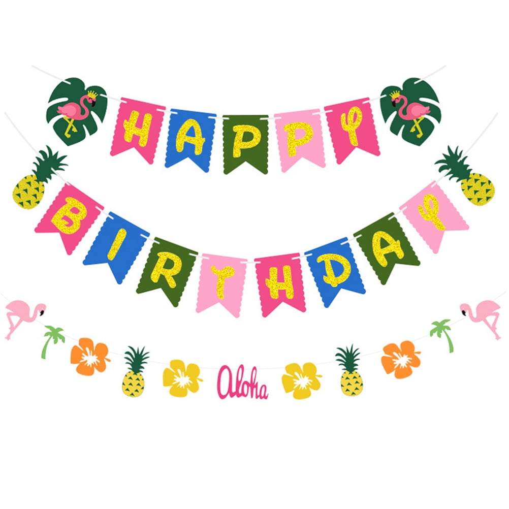 2 Sets Hawaiian Birthday Banners Party Decoration Hanging Banners ...