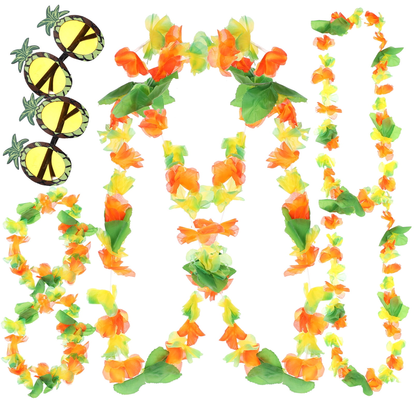2 Sets Hawaiian Lei Party Garland Sun Glasses Decorations Pineapple ...