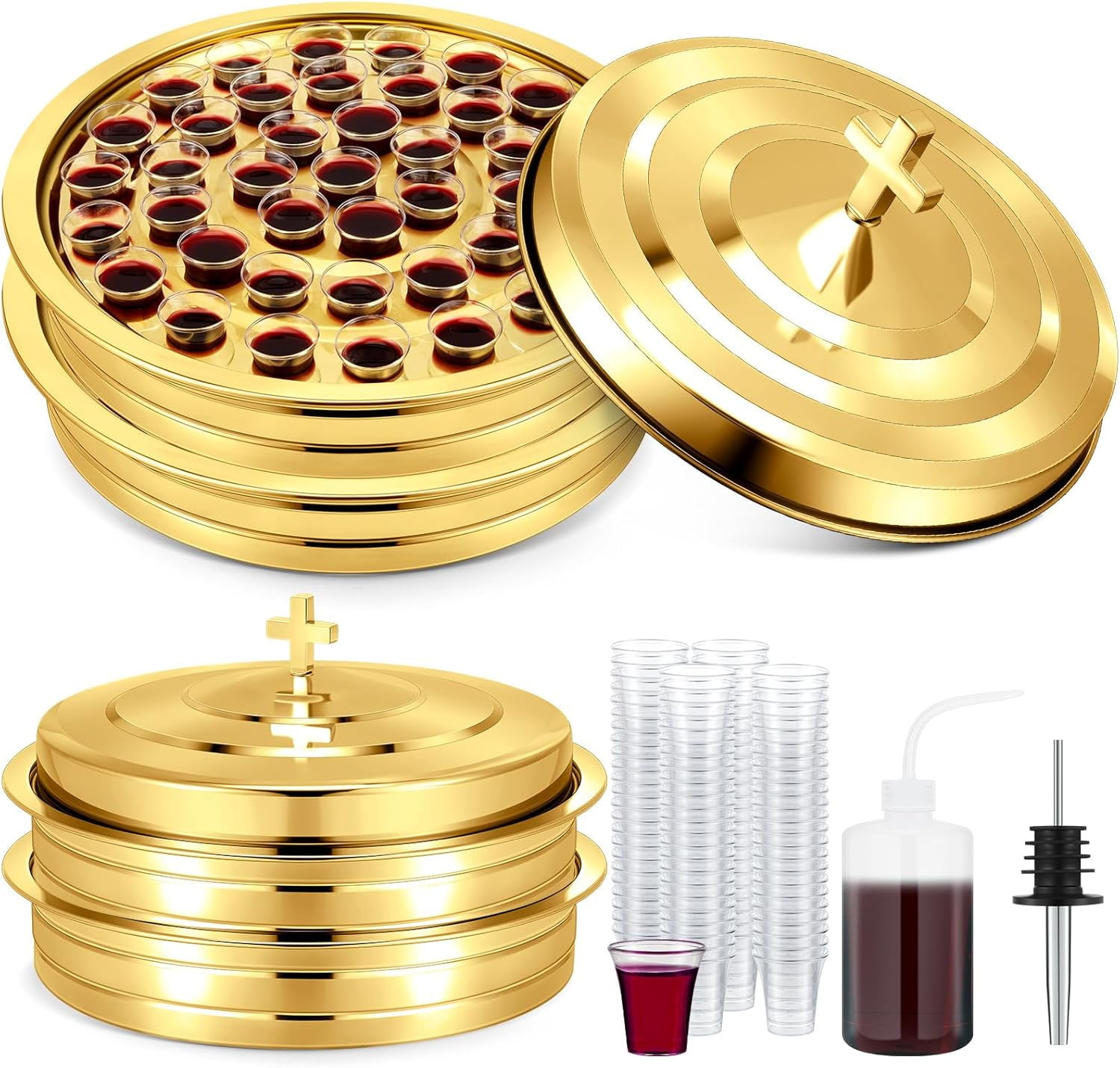 2 Sets Holy Communion Trays With Lid, Cup Fillers, and 100 Disposable ...