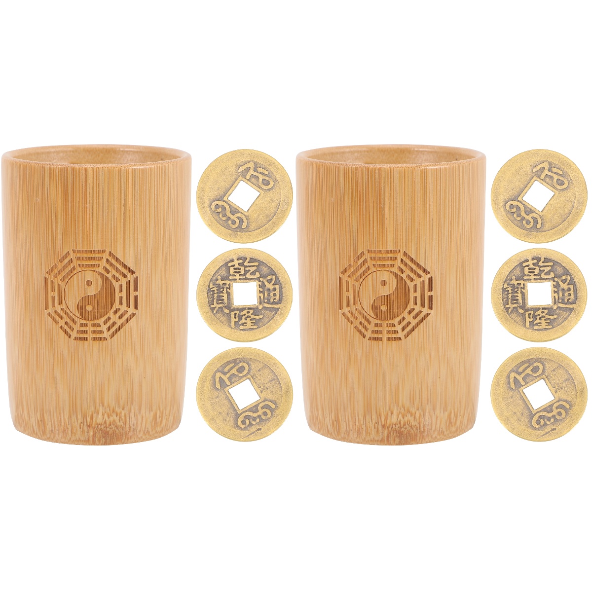 2 Sets I Ching Divination Bamboo Tube Fortune-telling Game Coins ...