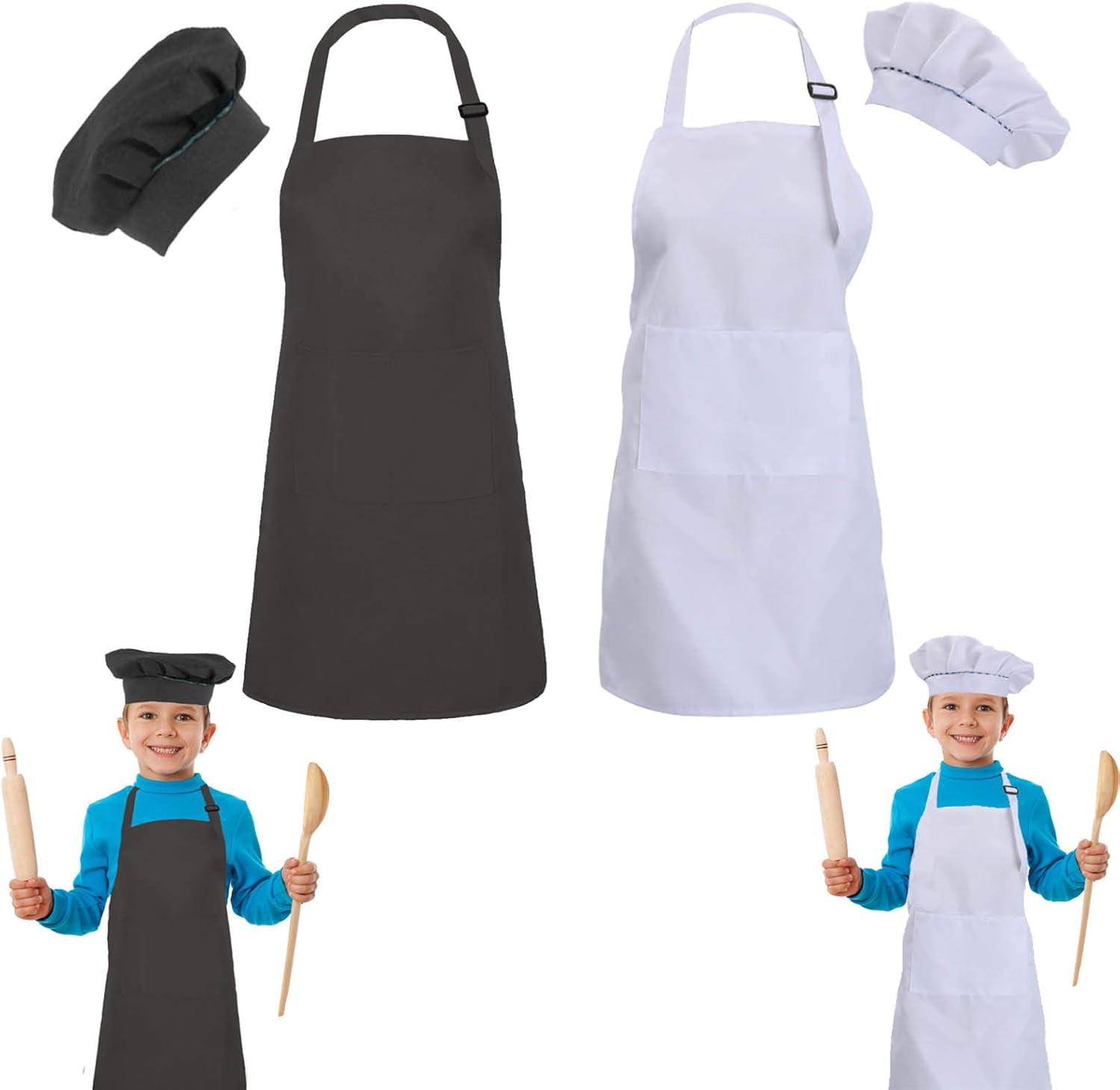 2 Sets Kids Chef Hat and Apron - Children Cooking Kitchen Paint Chef ...