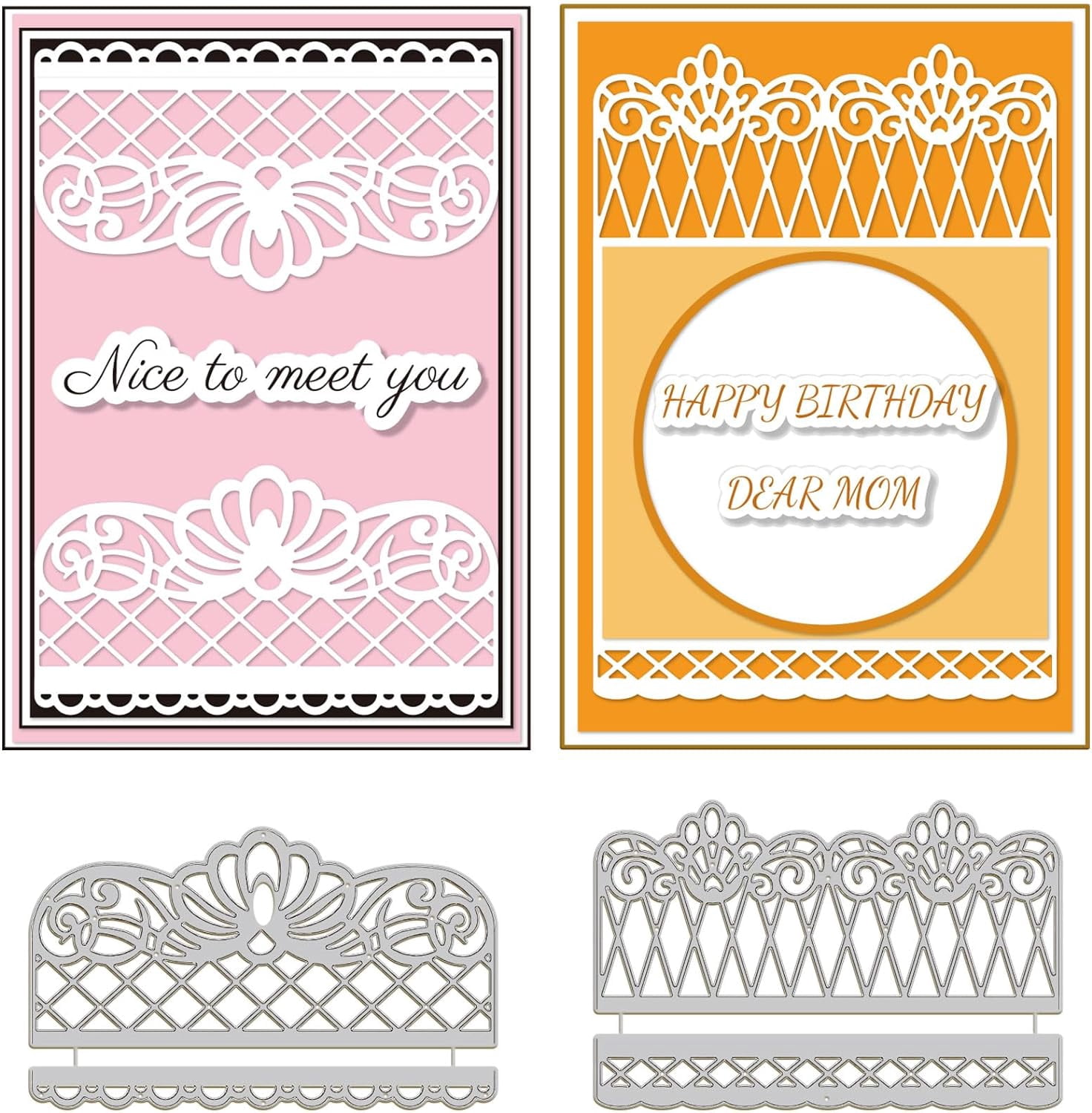 2 Sets Lace Mesh Trim Cutting Dies for DIY Card Making Lace Border ...