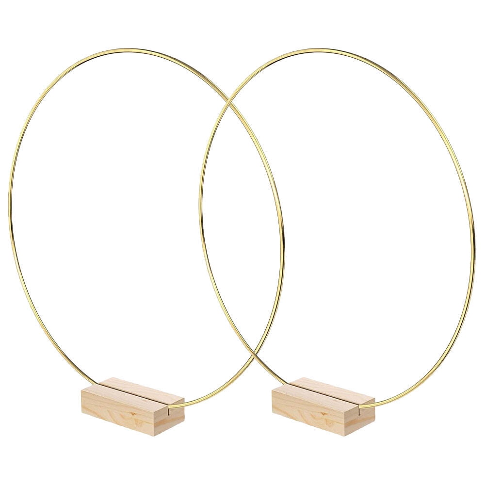 2 Sets Large Metal Floral Hoop Wreath with Wood Base Craft Hoop Rings ...