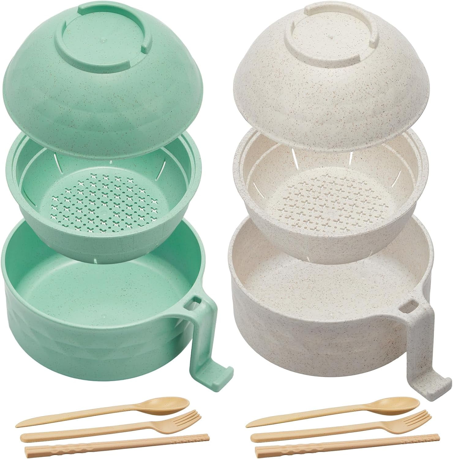 2 Sets Microwave Ramen Cooker Bowl 33 oz Wheat Fiber Instant Noodle ...