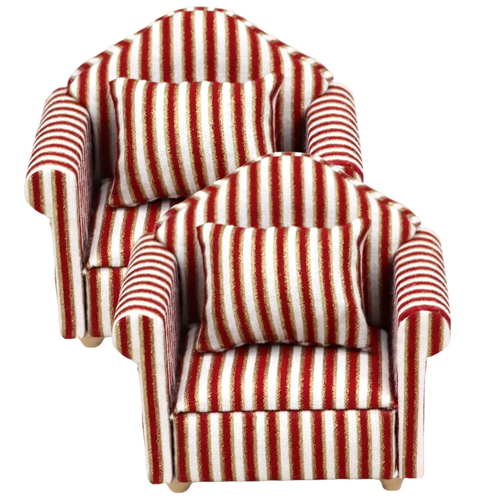 2 Sets Mini Soda Model Doll House Furniture Accessory Stripy Sofa Prop ...