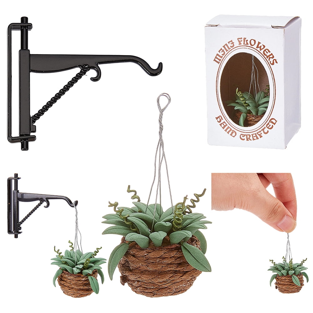 2 Sets Miniature Dollhouse Hanging Bonsai Plant 1:12 Mini Flowerpot ...