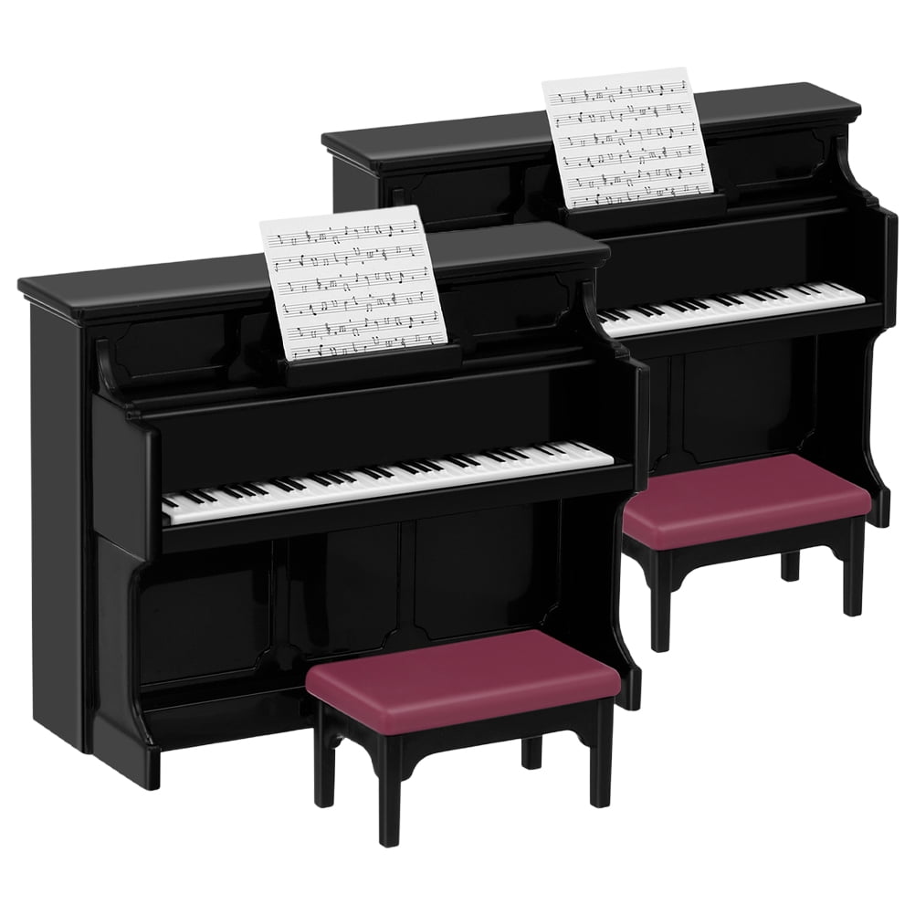 2 Sets Miniature Dollhouse Piano And Stool Set With Music Score ...