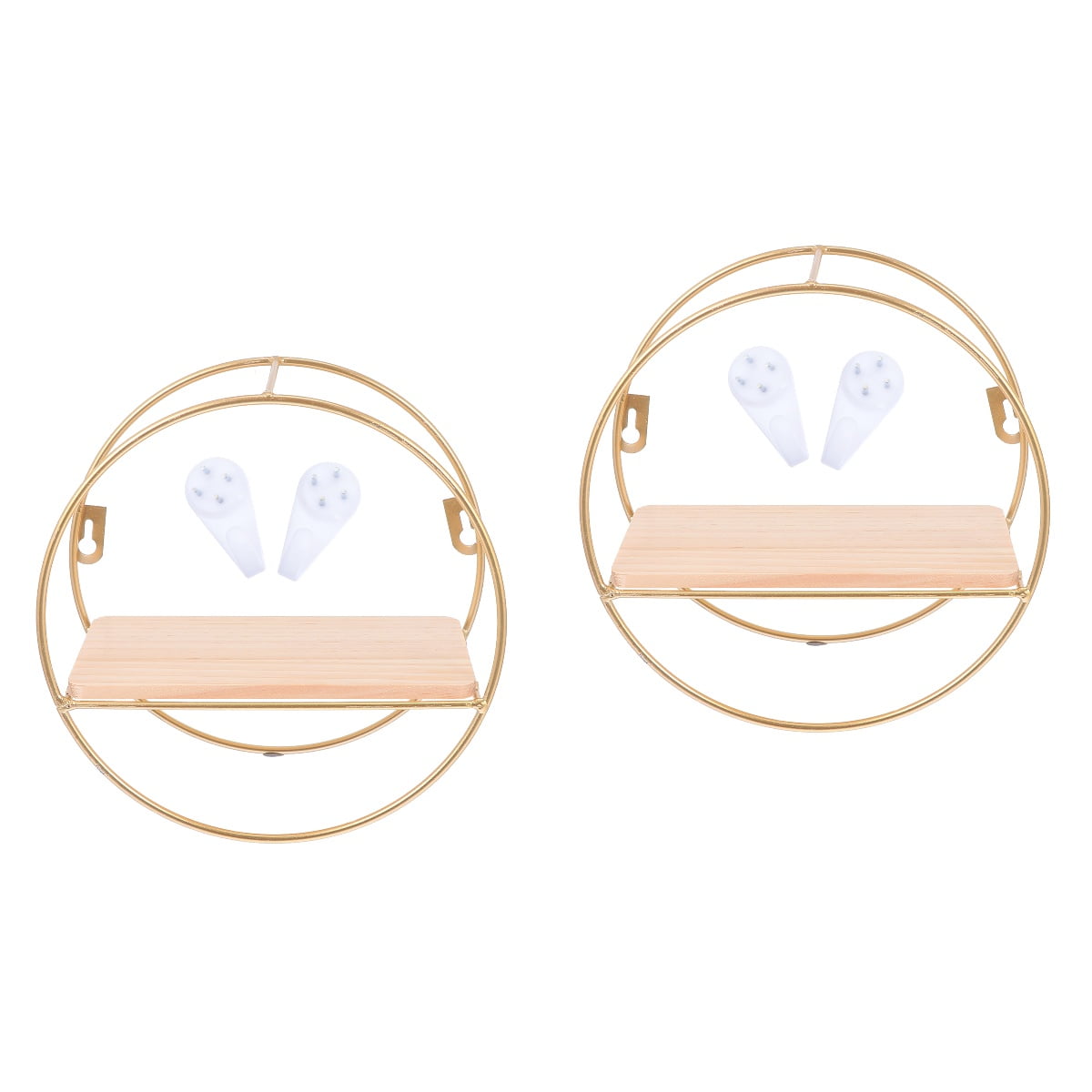 2 Sets Nordic Style Storage -mounted Shelf Rustic Round Shelves Golden ...