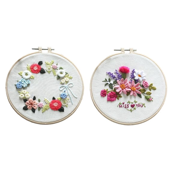 2 Sets Of Embroidery Design -stitch Pre-printed - Flowers, 20cm ...