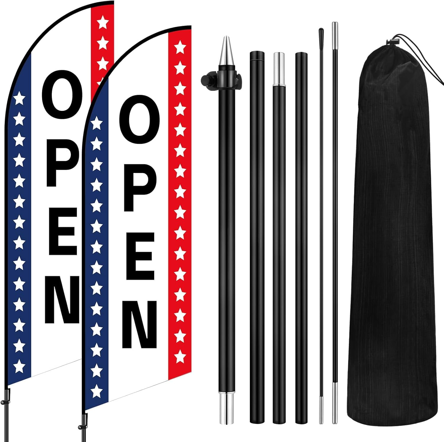 2 Sets Open Flags Feather Flag Pole Kit and Ground Stake 7ft Open Sign ...