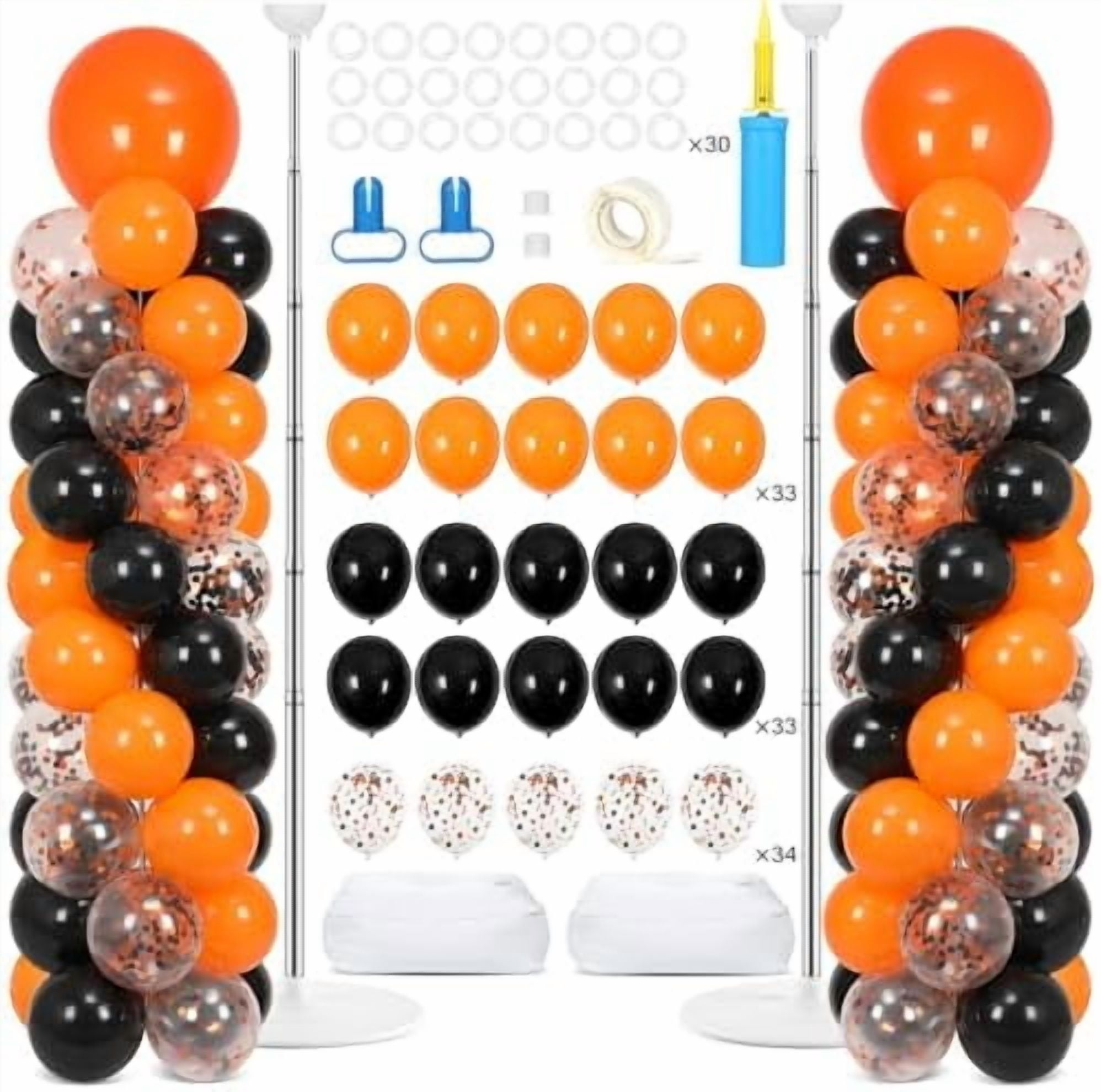 2 Sets Orange and Black Balloon Column Stand Kit with 100 Balloons ...
