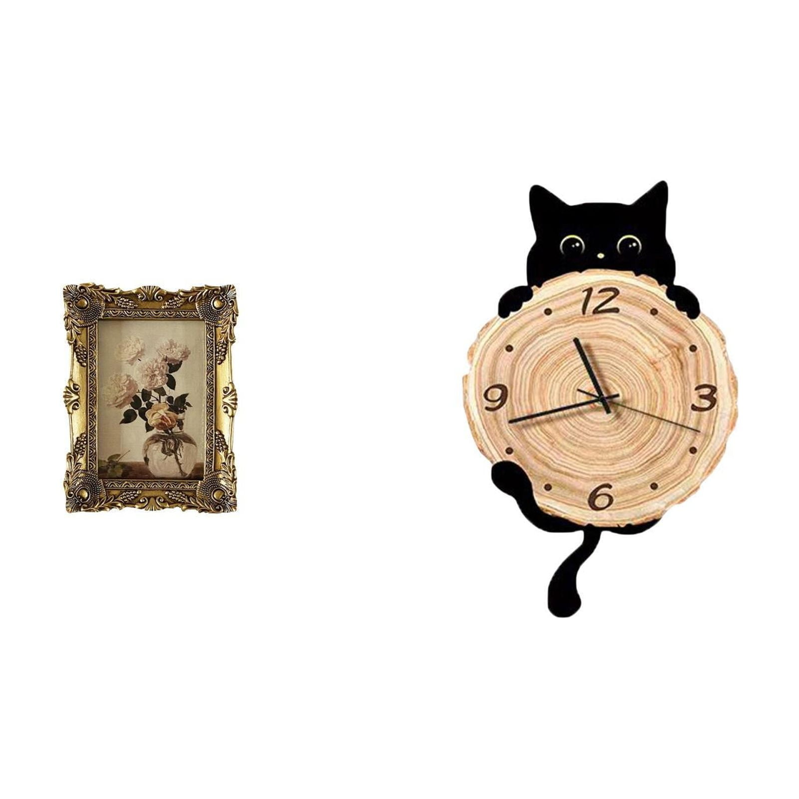 2 Sets Ornate Picture Frame Wall Clock Photo Display Embossed Resin ...
