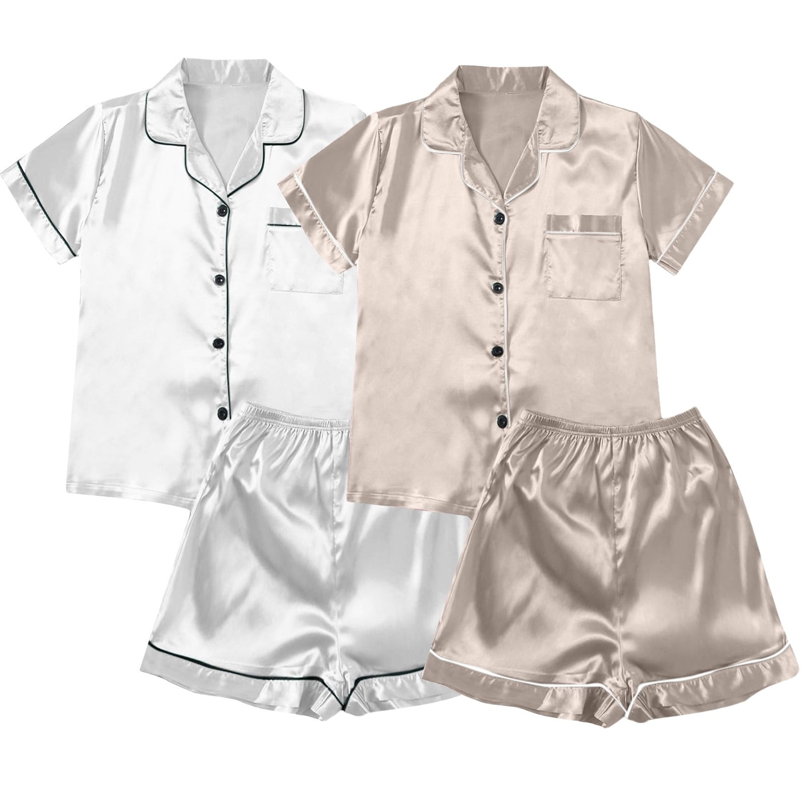 2 Sets/Pack Pajamas For Women Lace Lace Trim Satin Cami Top Pajama Sets ...