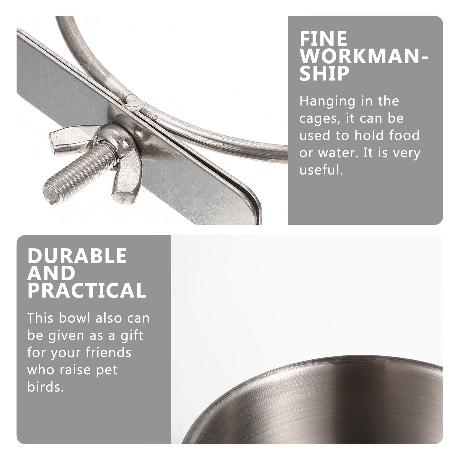 2 Sets Parrot Feed Cup Stainless Bird Feeder Bird Food Bowl Cage Parrot ...