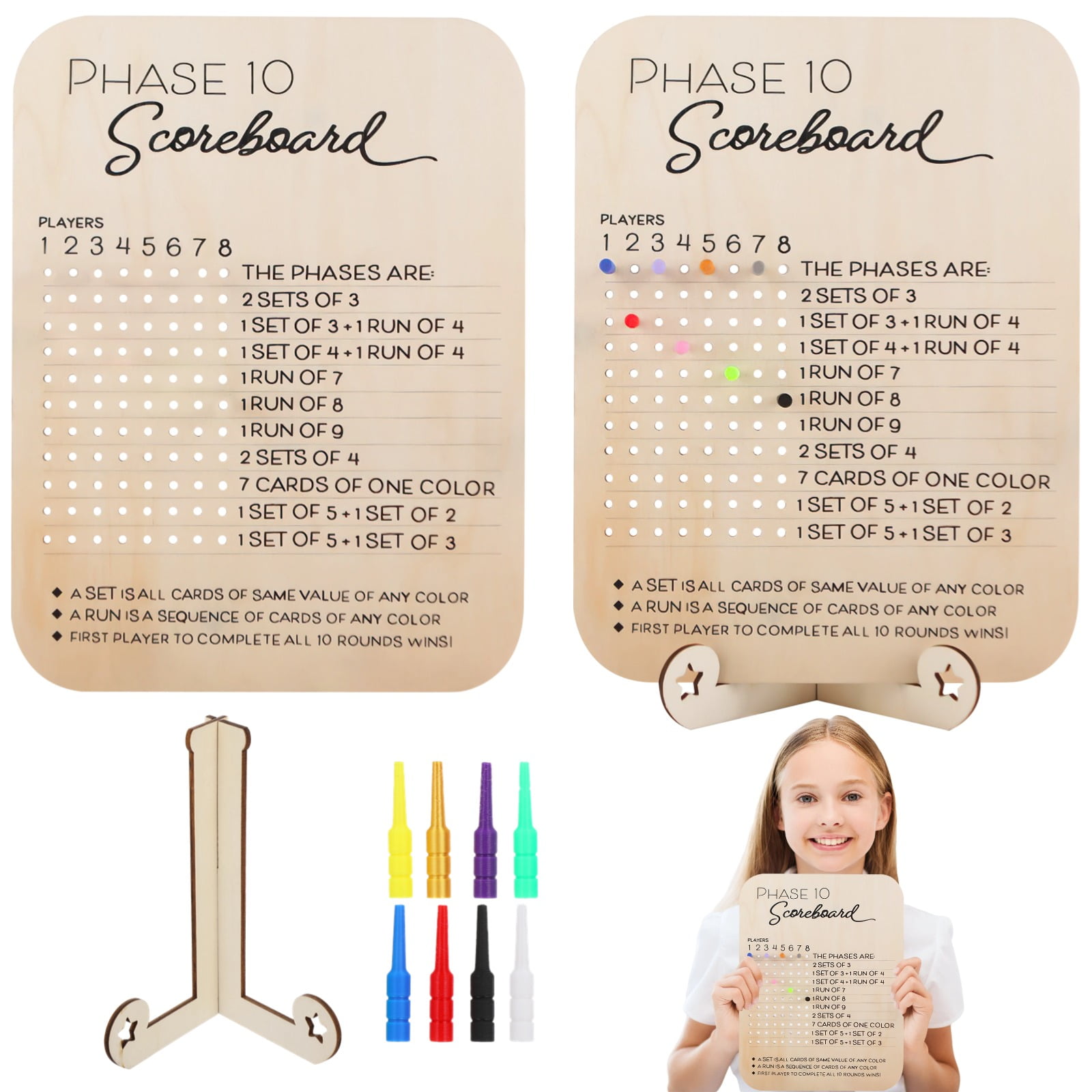2 Sets Phase 10 Scoreboard, Phase Ten Wooden Score Board with Stands ...