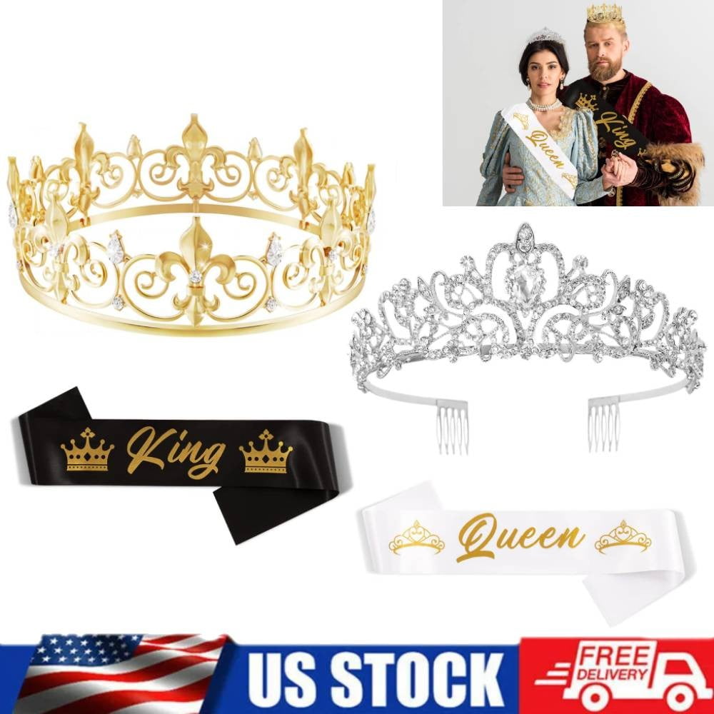 2 Sets Prom King and Queen Crowns with Sash Birthday Wedding Costume ...