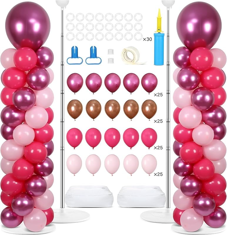 2 Sets Purple Balloon Column Stand Kit with 100 Balloons Lavender ...