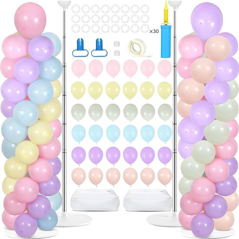 2 Sets Purple Balloon Column Stand Kit with 100 Balloons Lavender ...