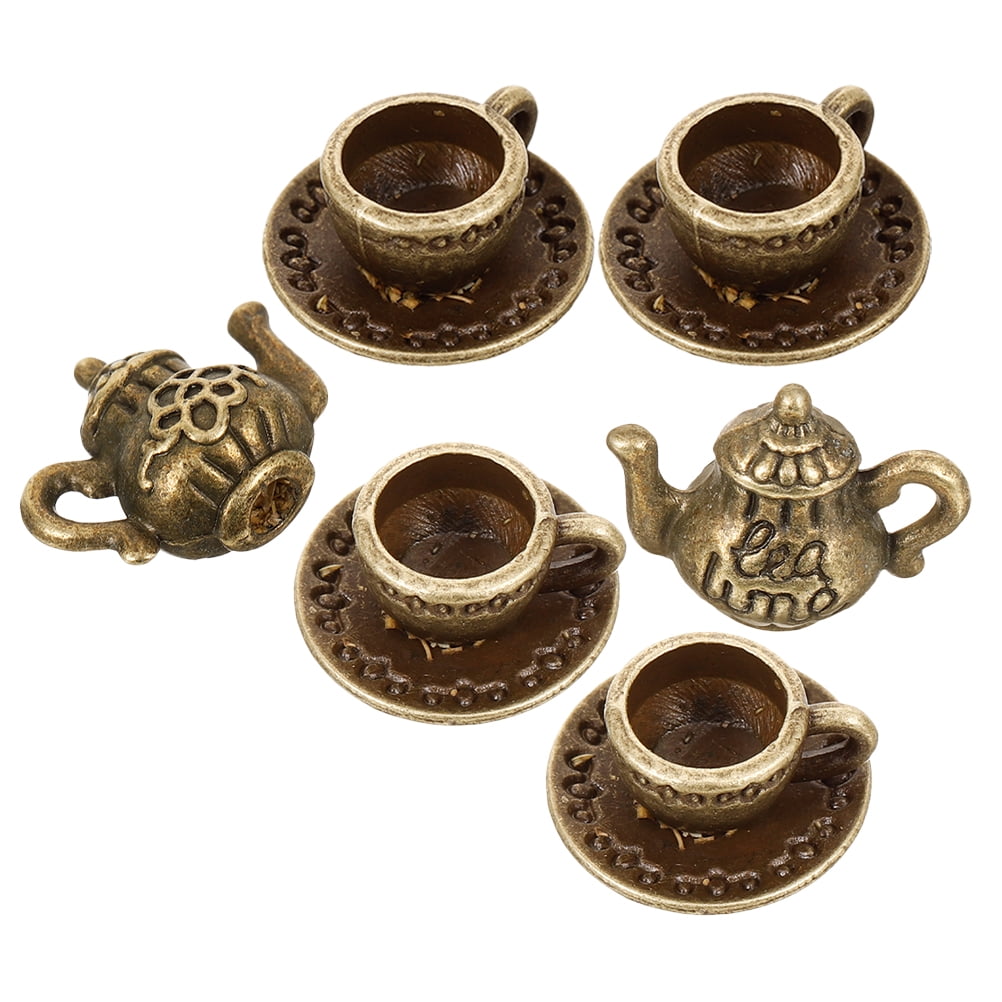 2 Sets Realistic Miniature Tea Set For Dollhouse Metal Tea Cups And ...