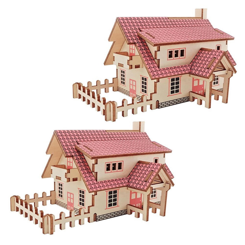 2 Sets Realistic Wooden Puzzle Toys House Puzzle Models House Model ...