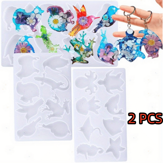 2 Sets Resin Molds Silicone Animal Resin Keychain Molds with 16 Kinds ...