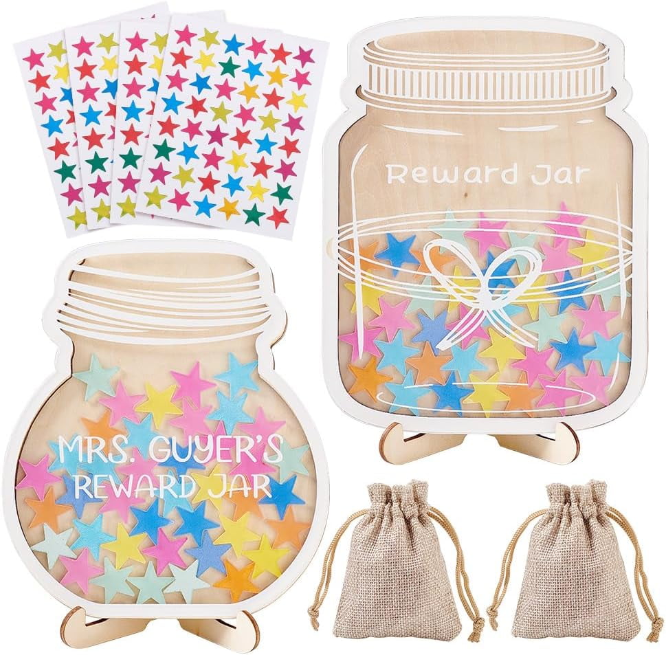 2 Sets Reward Jar with 10 Sheets Star Stickers and 2 Pcs Burlap Packing ...