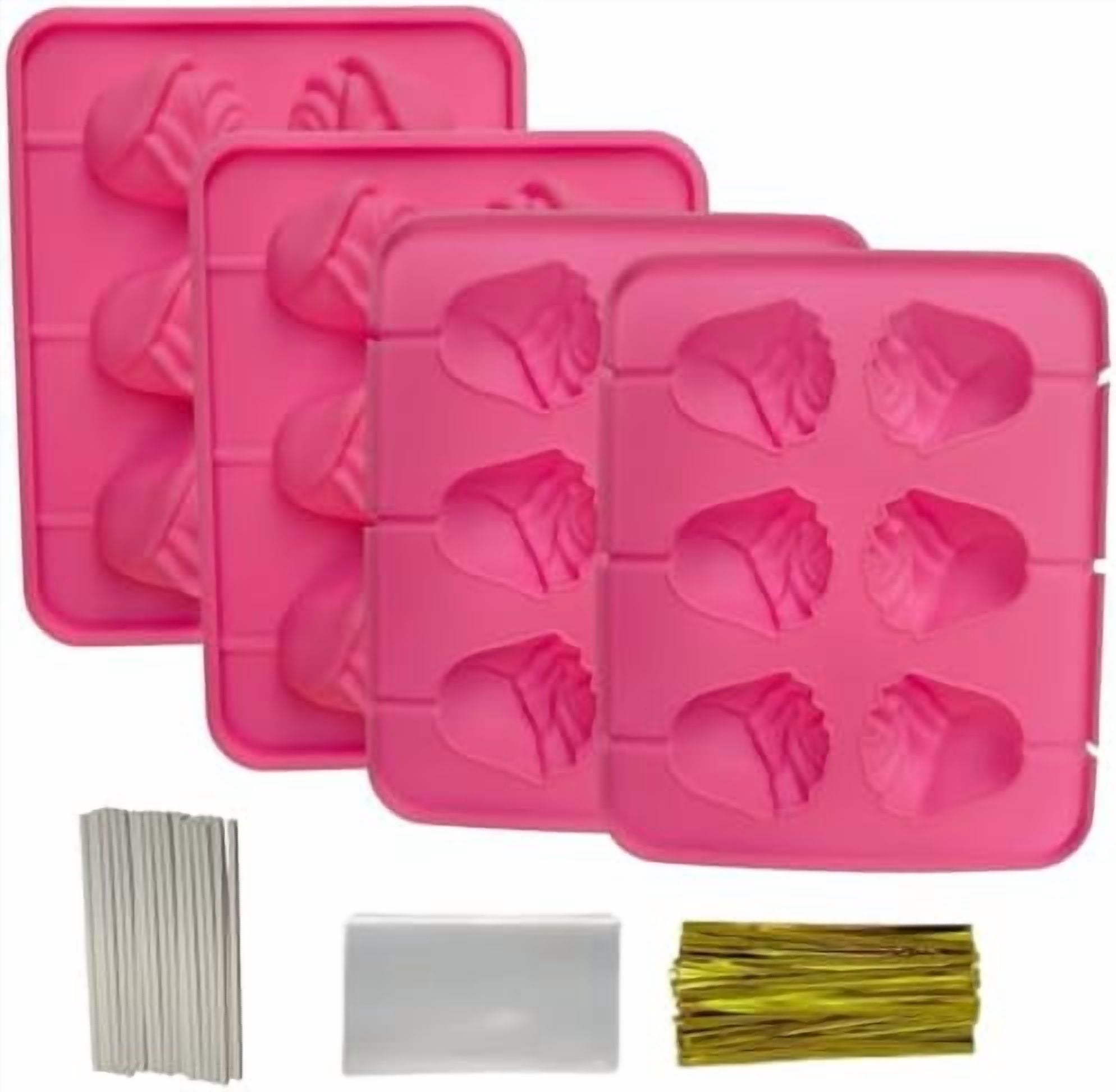 2 Sets Rose Flower Lollipop Molds, 6 Capacity 3D Rose Silicone Lollipop ...