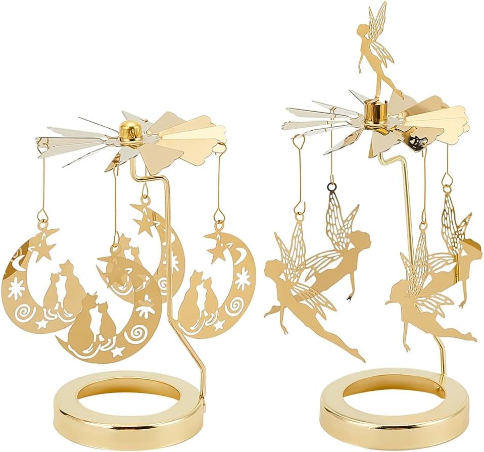 2 Sets Rotary Candle Holder 2 Styles (Moon Cat/Magic Fairy) Stainless ...