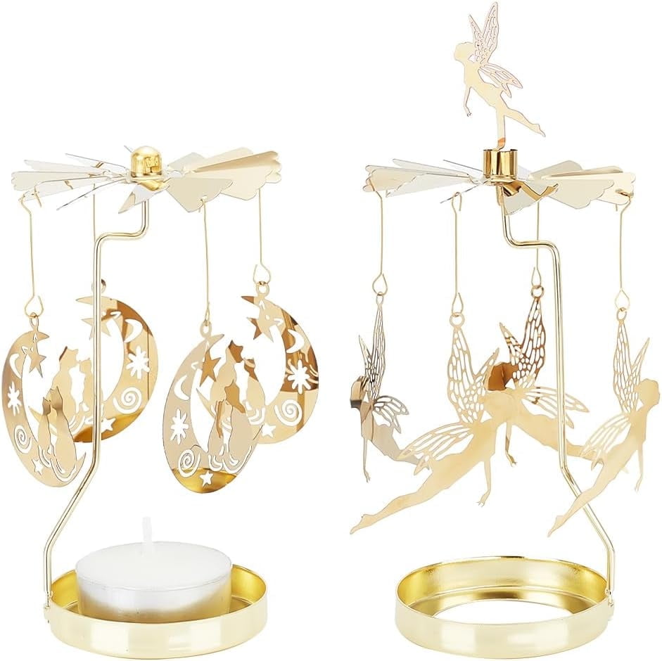 2 Sets Rotary Candle Holder 2 Styles (Moon Cat/Magic Fairy) Stainless ...