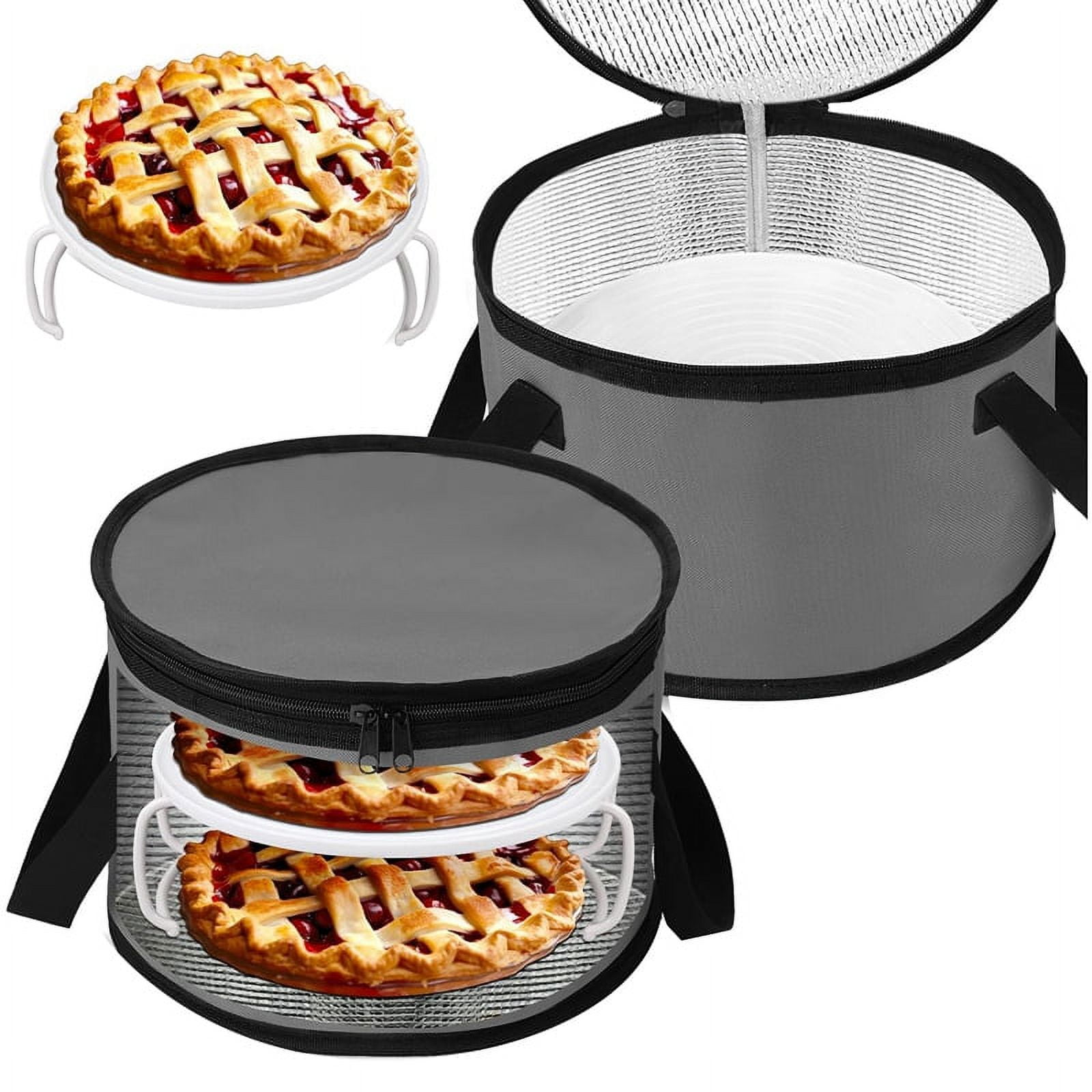 2 Sets Round Pie Carrier 11 x 7 Inch with Dish Tray Plate Stacker Insulated Casserole Carrier ...