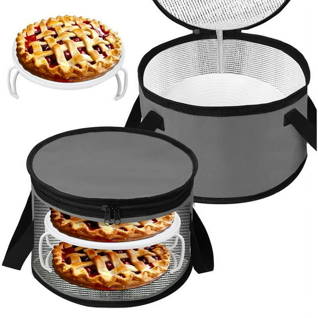 2 Sets Round Pie Carrier 11 x 7 Inch with Dish Tray Plate Stacker Insulated Casserole Carrier ...
