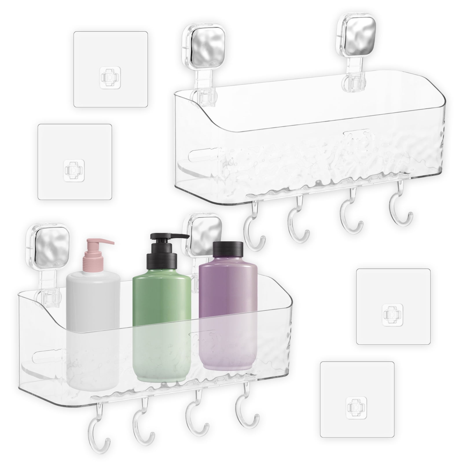 2 Sets Shower Caddy with Hooks Transparent Multifunctional Hanging ...