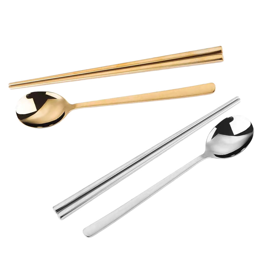 2 Sets Square Spoon Chopsticks Modern Flatware Stainless Steel Spoons ...