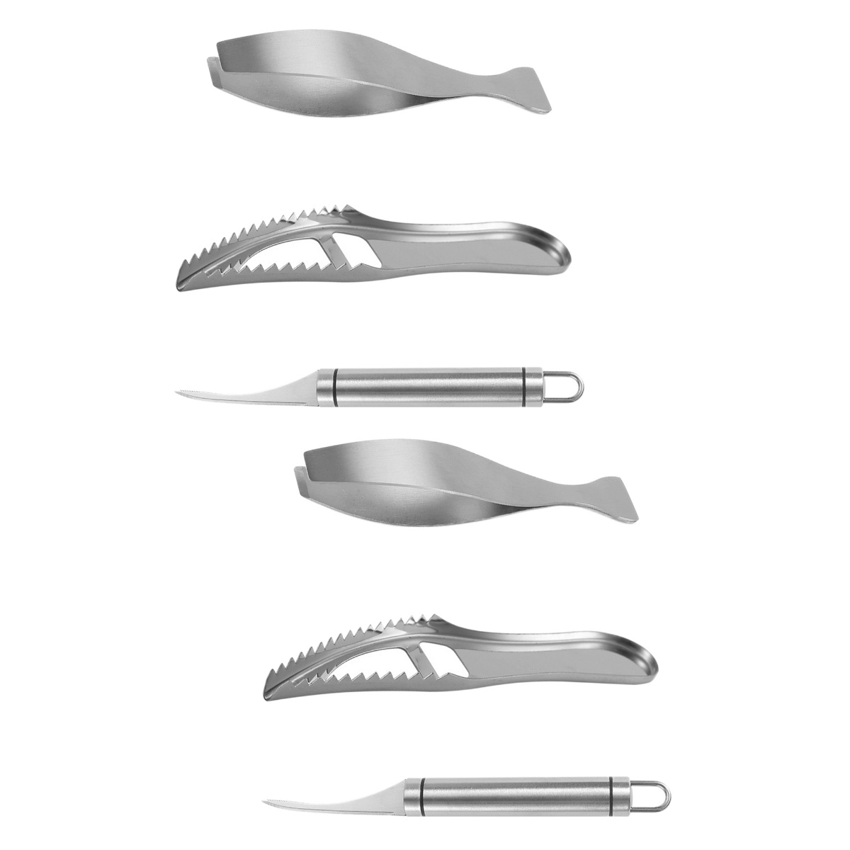 2 Sets Stainless Fishbone Tweezer Scale Scraper Kitchen Cooking Fish ...