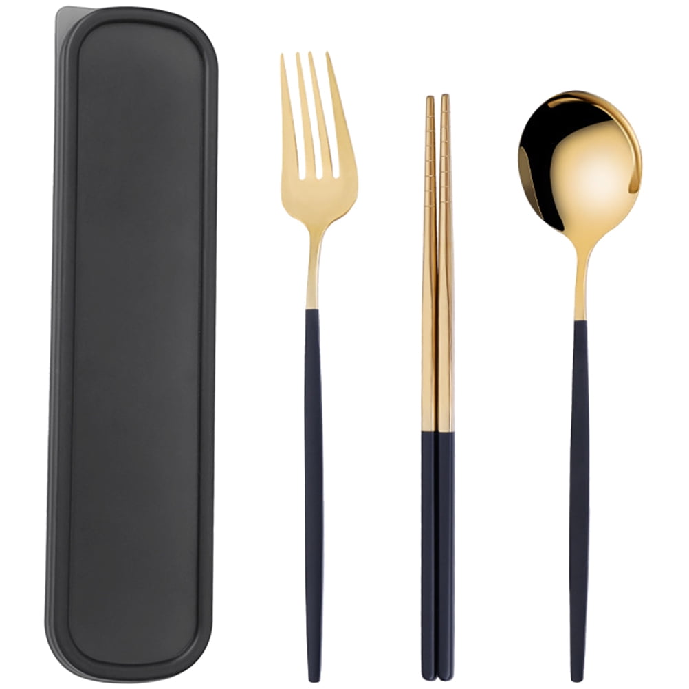 MERRYHAPY 2 Sets Black Portable Fork Spoon Chopsticks for Family Picnic ...